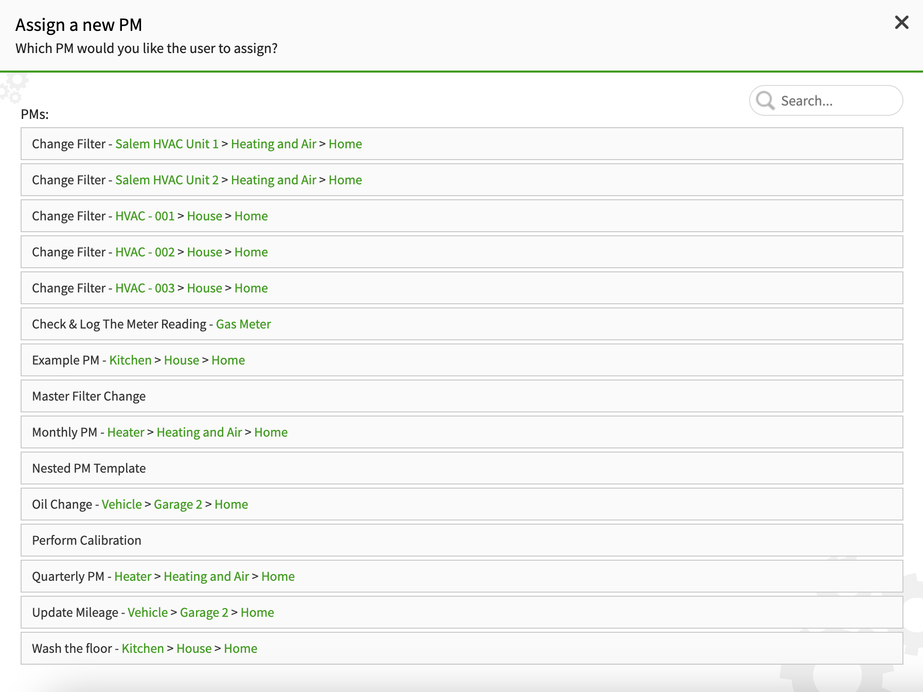 Nested preventive maintenance functionality: meaning and use cases